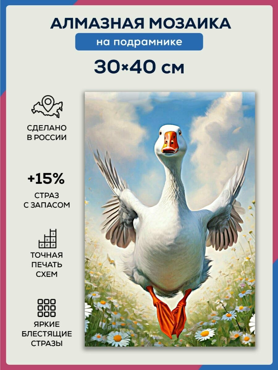 Алмазная мозаика 30x40 Гусь в ромашках на подрамнике