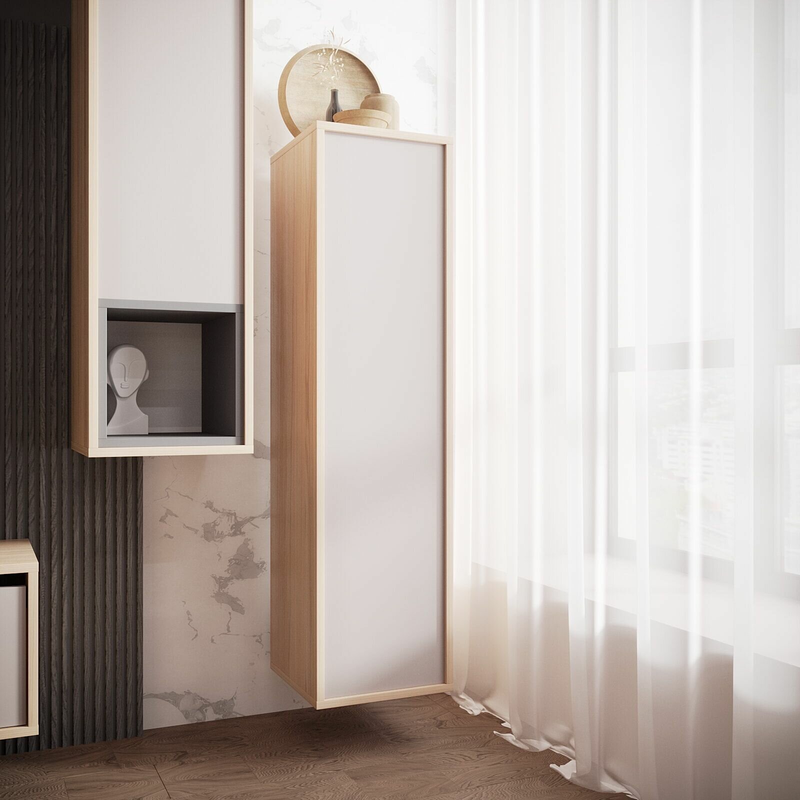 Шкаф навесной Рэя 8 (туя светлая/кашемир) 300х320х1150 мм, ЛДСП