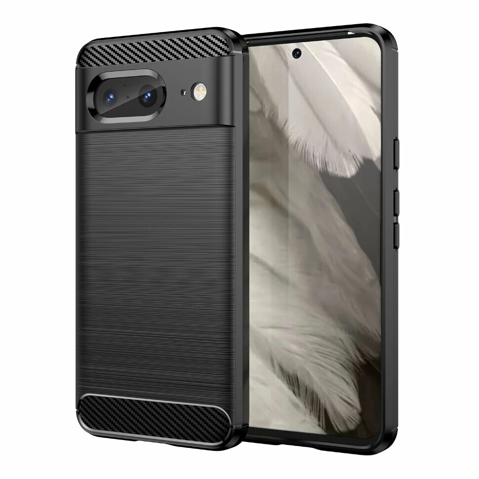 Накладка силиконовая для Google Pixel 8 под карбон и сталь черная
