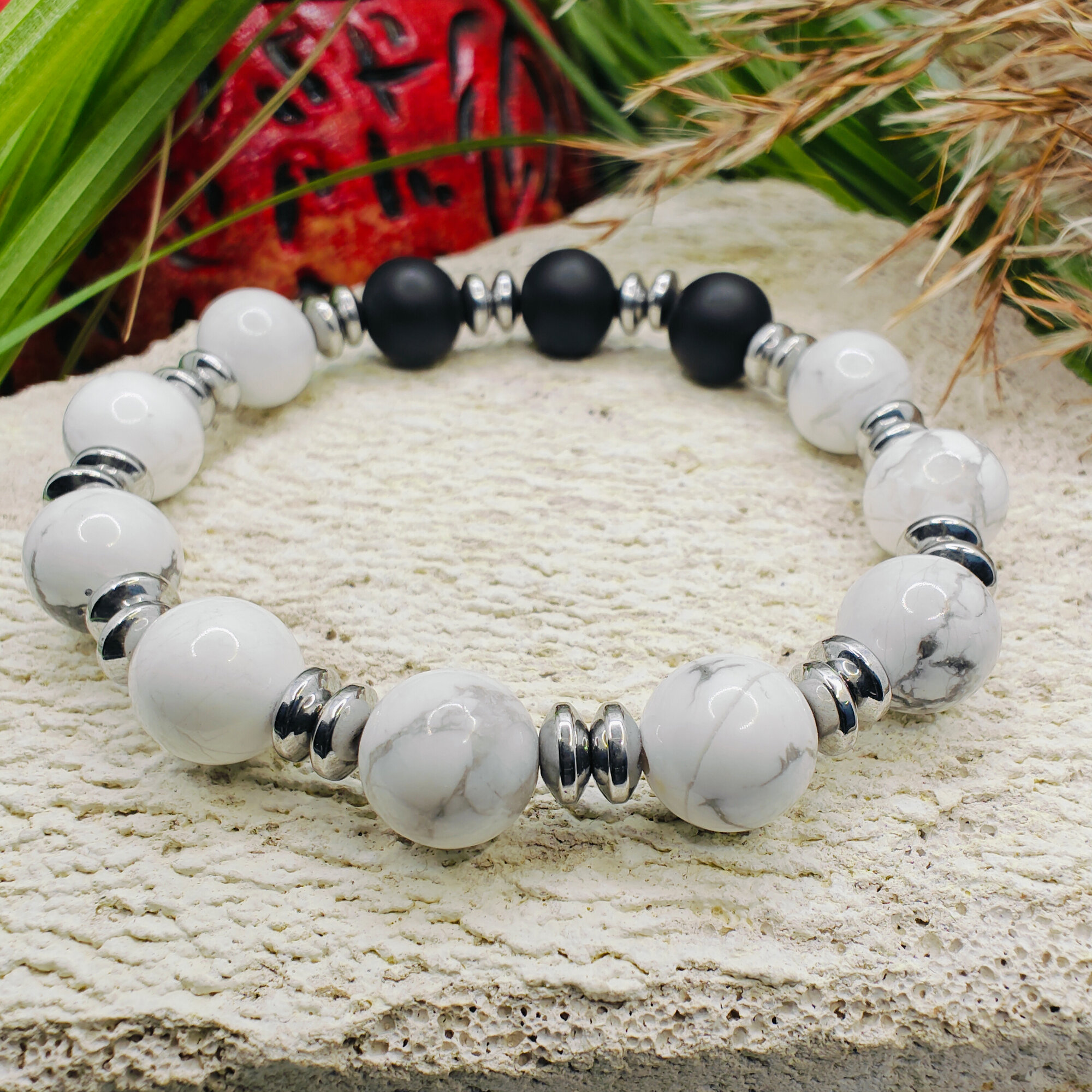 Браслет, гематит, шунгит, кахолонг