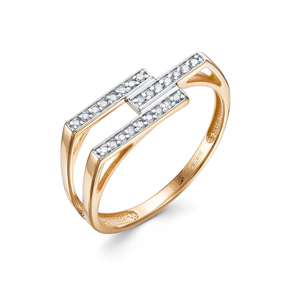 Кольцо дорожка, красное золото, 585 проба, родирование, бриллиант