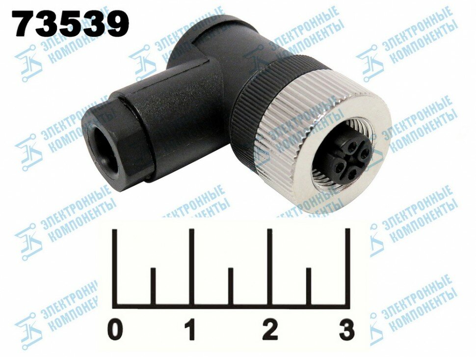 Разъем 3pin гнездо влагозащищенный на кабель угол IP67 M12 PG7