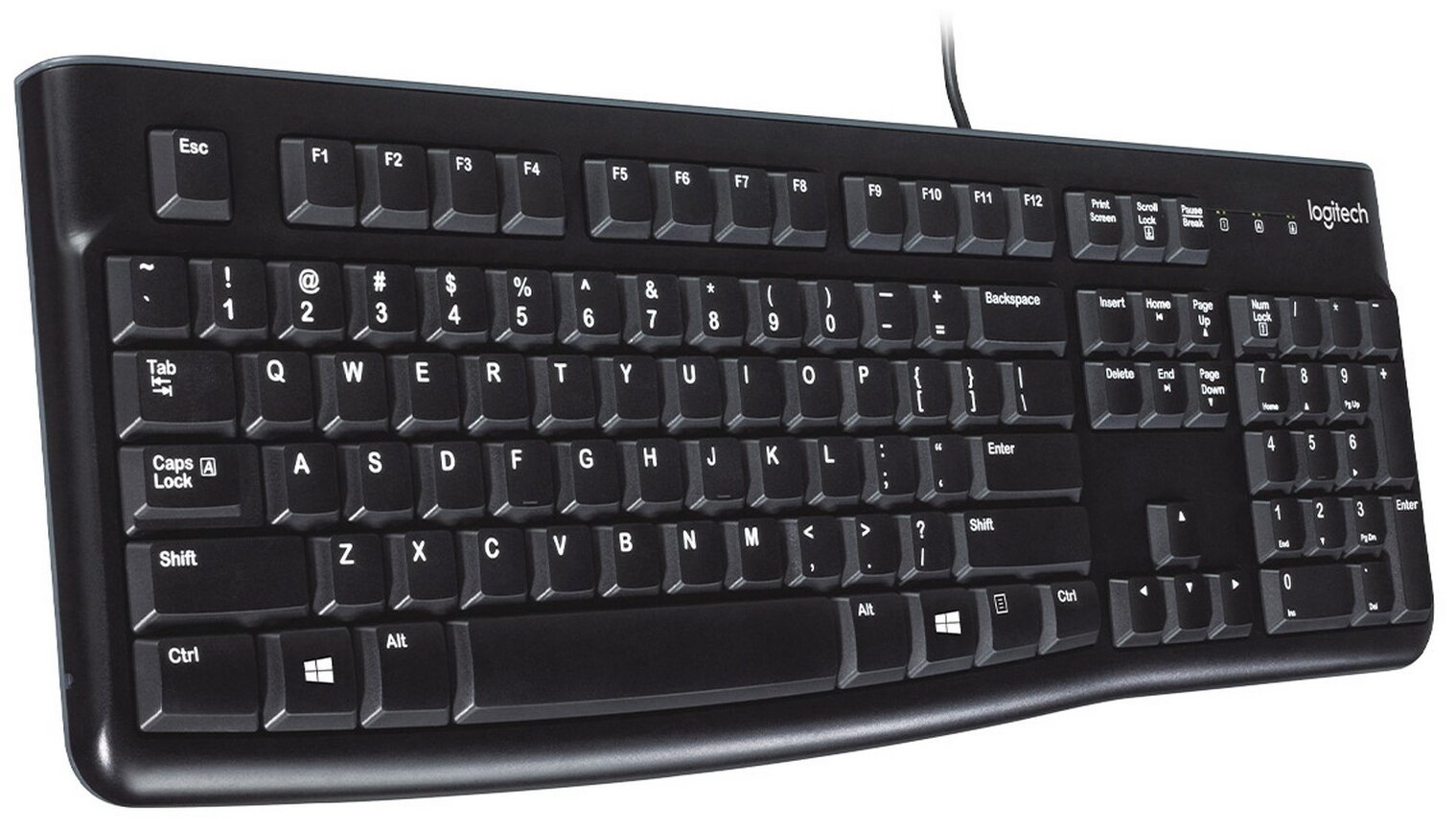 Клавиатура Logitech K120 черная, офисная, 104 клавиши, защита от воды USB 1.5м, RTL