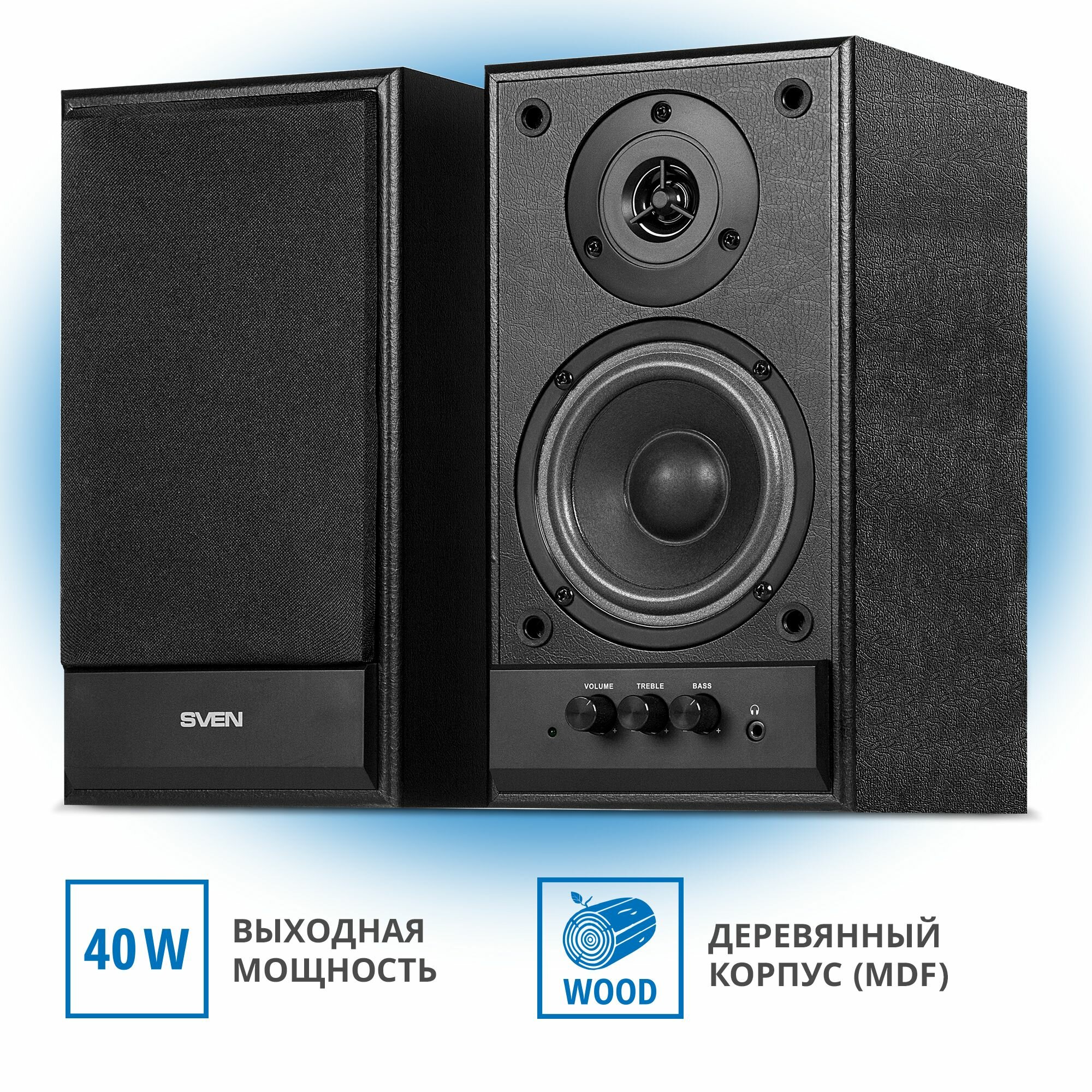 Колонки компьютерные SVEN SPS-702, 2.0, 2х40 Вт, дерево, черные, SV-0120702BL512942