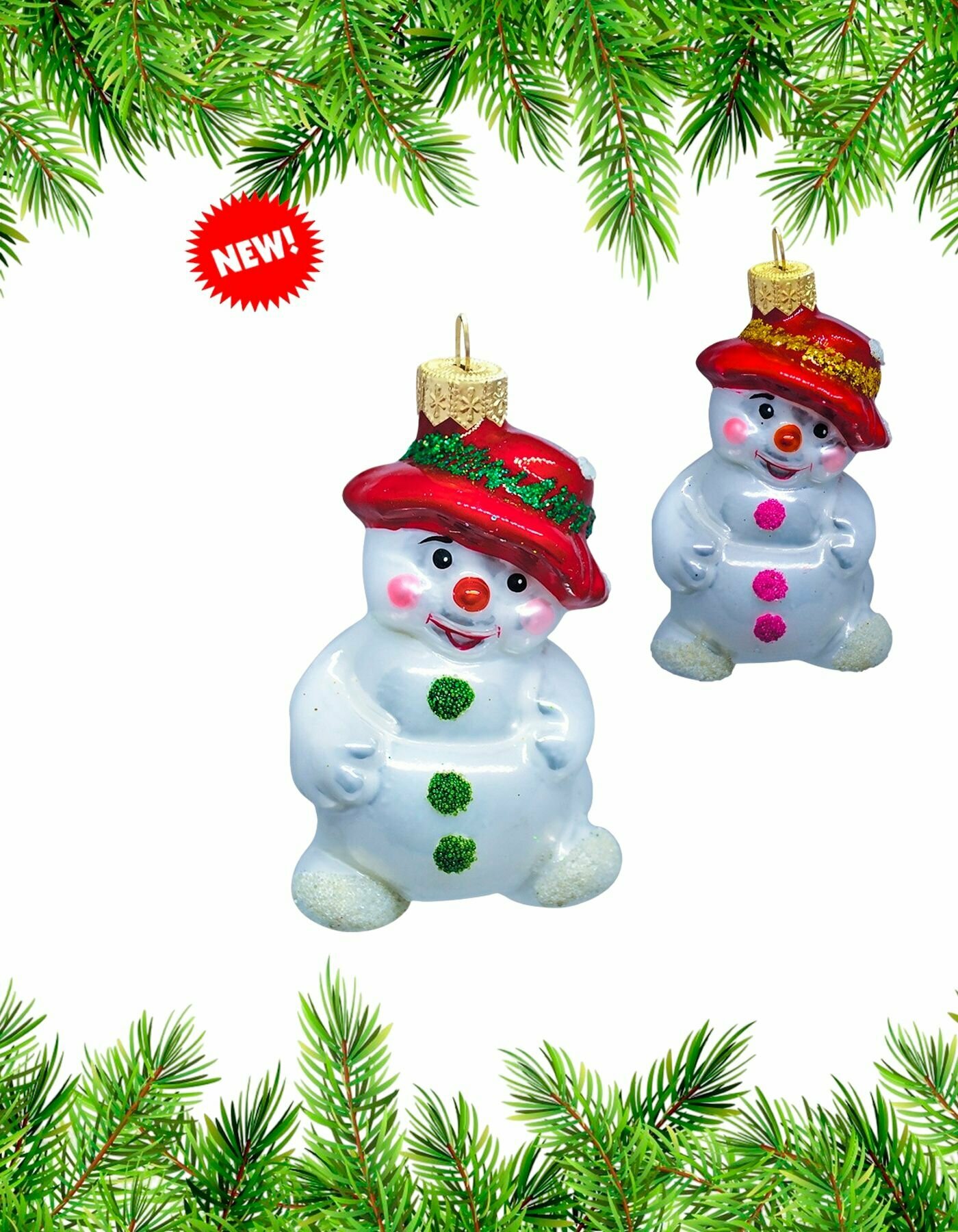 Игрушка на елку Снеговик в шляпе 9см