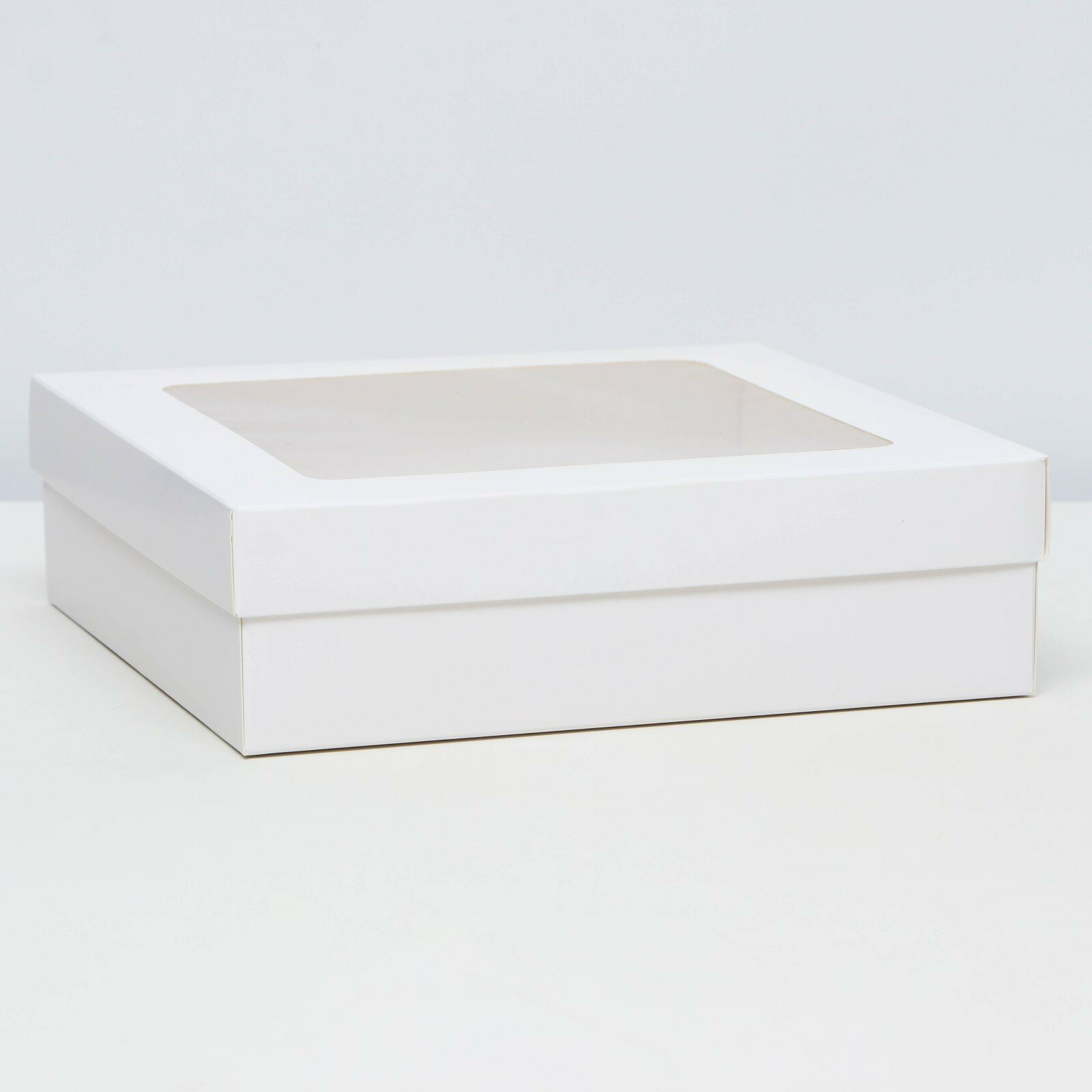 Коробка подарочная складная, упаковка, крышка - дно, с окном, белая, 23×23×6.5 см