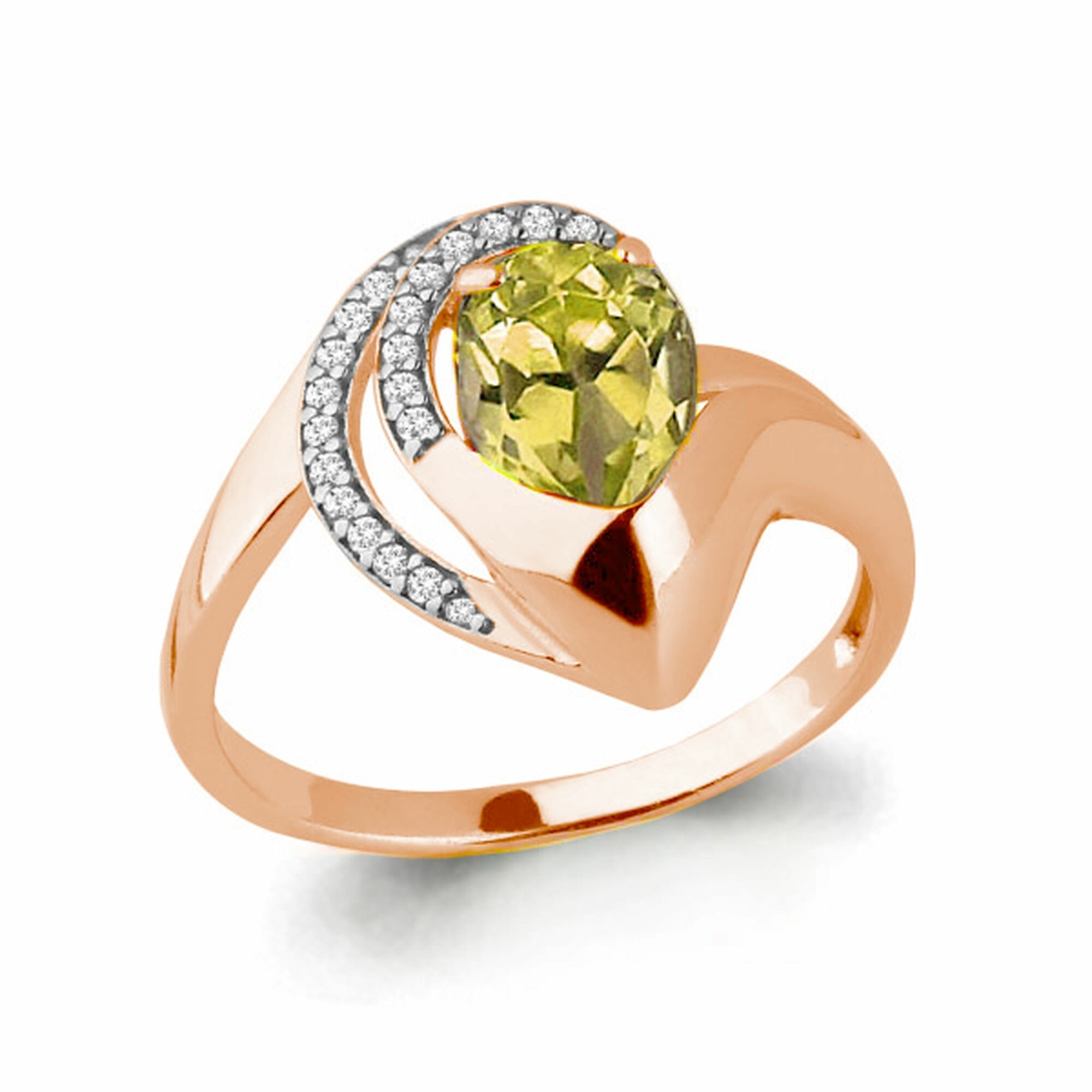 Кольцо, серебро, 925 проба, золочение, фианит, кварц