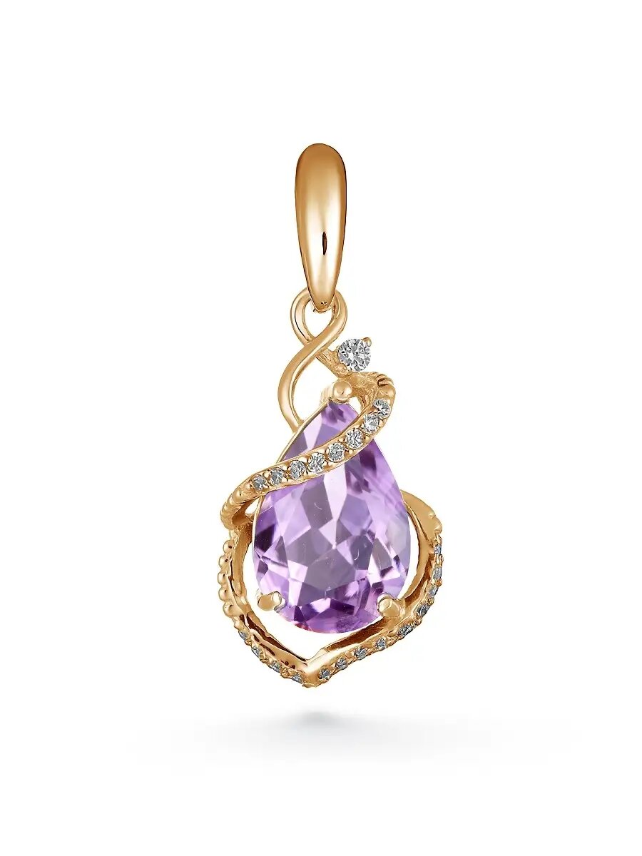 Подвеска, красное золото, 585 проба, бриллиант, аметист