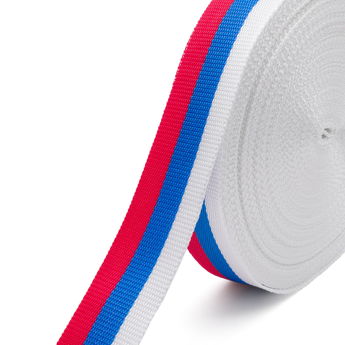 Стропа ременная 40 мм, 25 м, Триколор, 26,9 г/м, рисунок 8516, Красная лента, С3569Г17