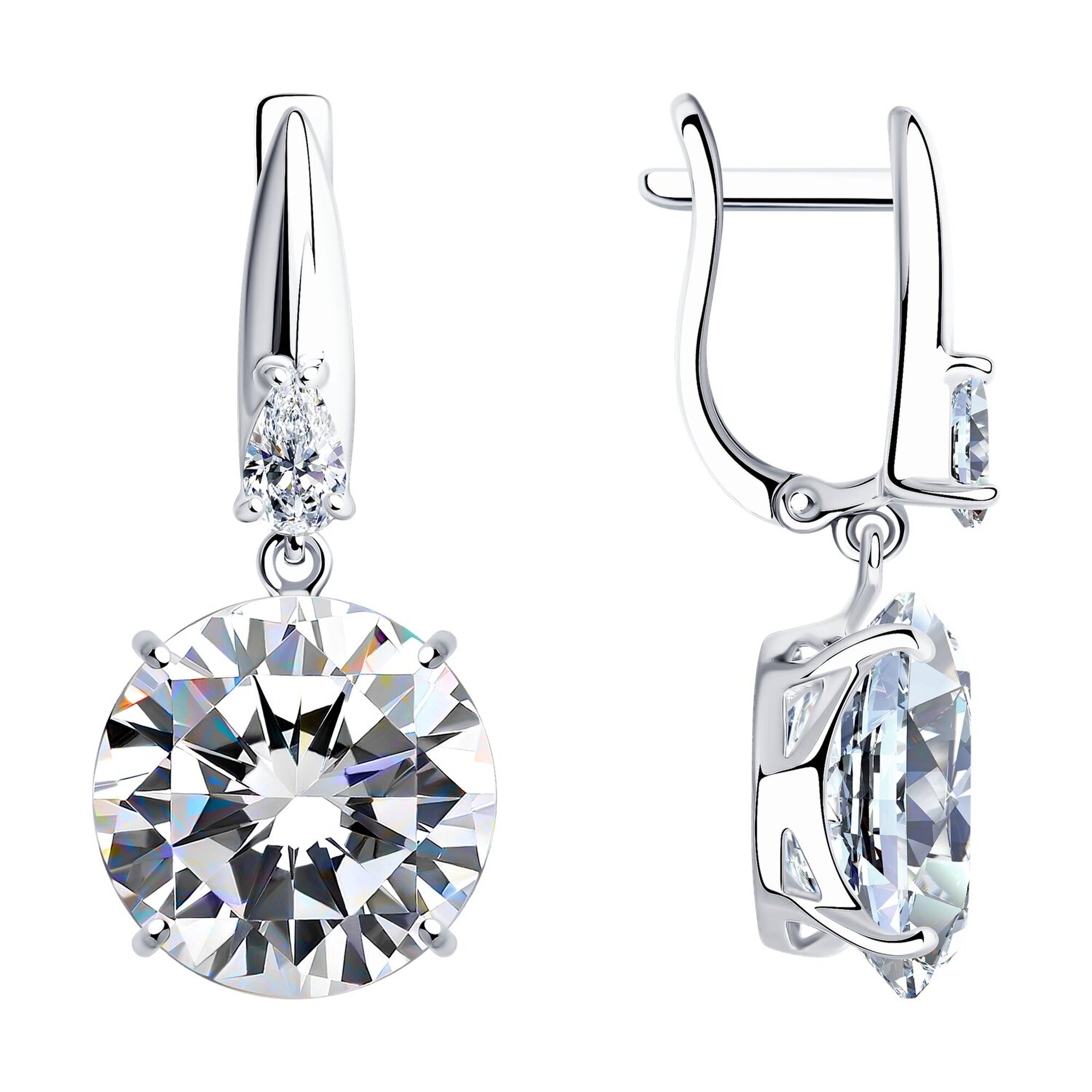 Серьги, серебро, 925 проба, родирование, фианит