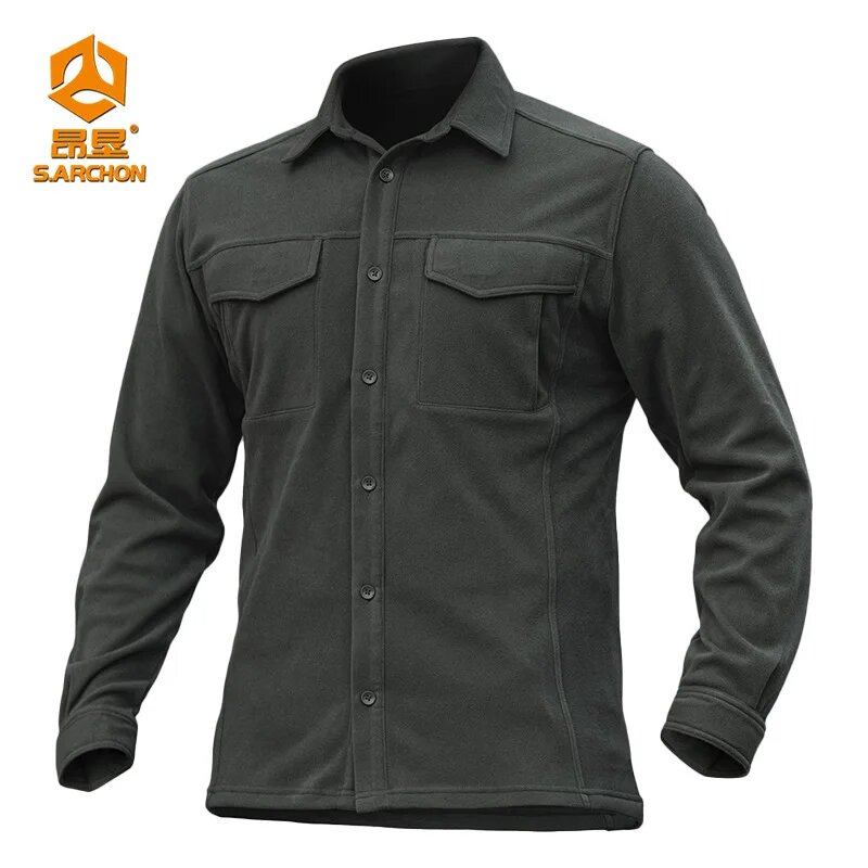 Осенне-зимняя флисовая тактическая Мужская рубашка для улицы плюс бархатная теплая спортивная рубашка для походов Военная полевая боевая рубашка Рабочая одежда S, черный