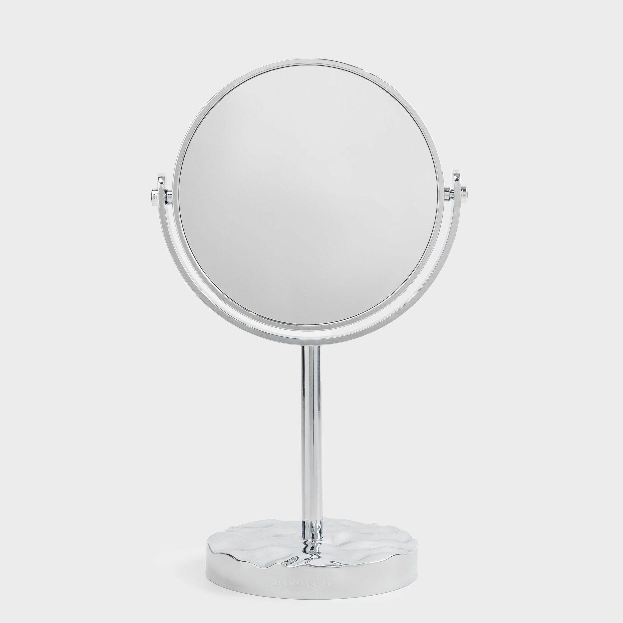 Зеркало настольное, 28 см, двустороннее, на ножке, пластик, круглое, серебристое, Wave, Kuchenland