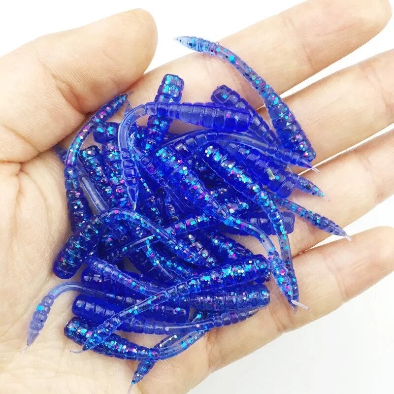 Мягкая рыболовная приманка 4 см красная червь 0,4 г Синий, Blue 40pcs