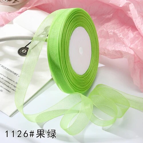 Лента органза мerylover 12-40 мм 50 ярдов fruit green, 25mm organza