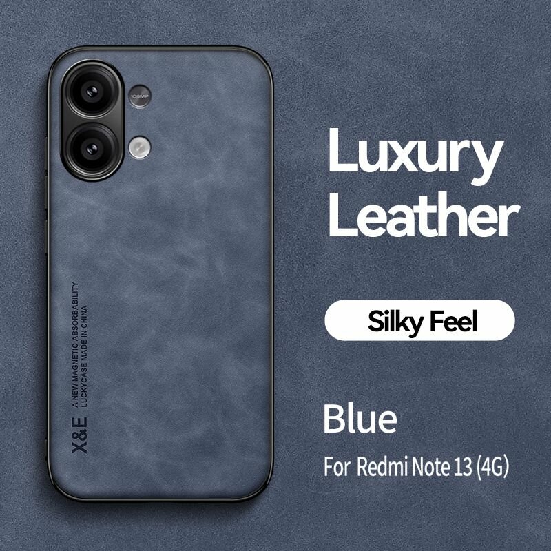 FASNYA Кожаный чехол на Redmi Note 13 4G( Редми Ноут 13 4G) с защитой камеры противоударный, ля магнитного авто-держателя