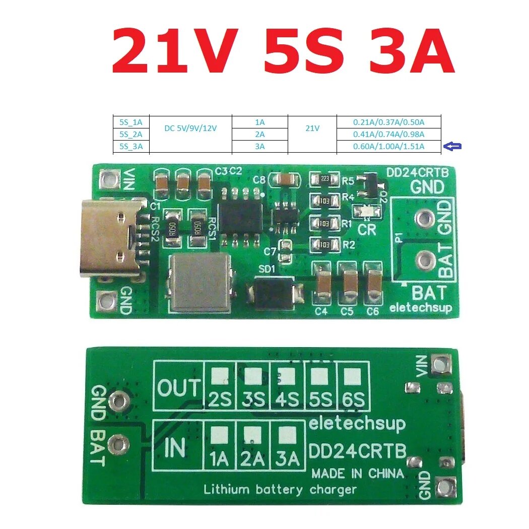 DD24CRTB 5-элементный модуль зарядного устройства Type-C 5В-21В 1PCS 5S INPUT 3A