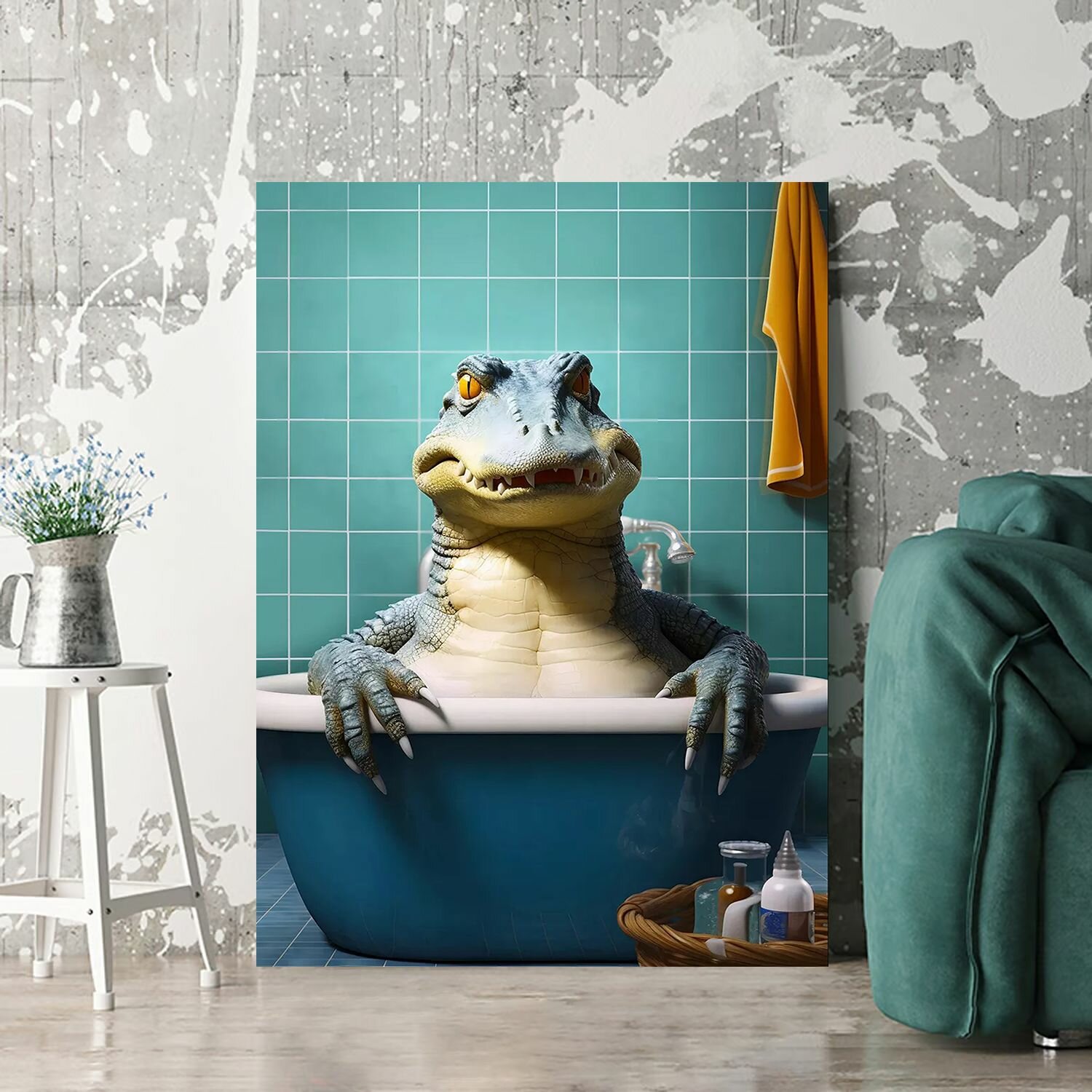 Картина в туалет, ванную комнату Крокодил в ванной, 20х30 см.