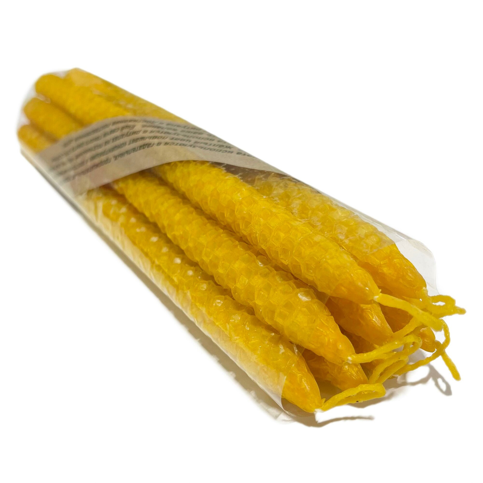 Свеча из цветной вощины жёлтая, Медовые свечи Сибири (с описанием, средняя, 26*1,3 см.), набор 9 шт.