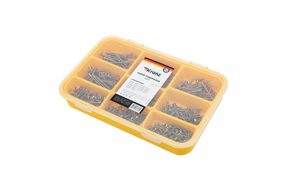 KRANZ Набор саморезов для ДСП 510 шт KR-01-3101-02 для сборки мебели резьба по дереву