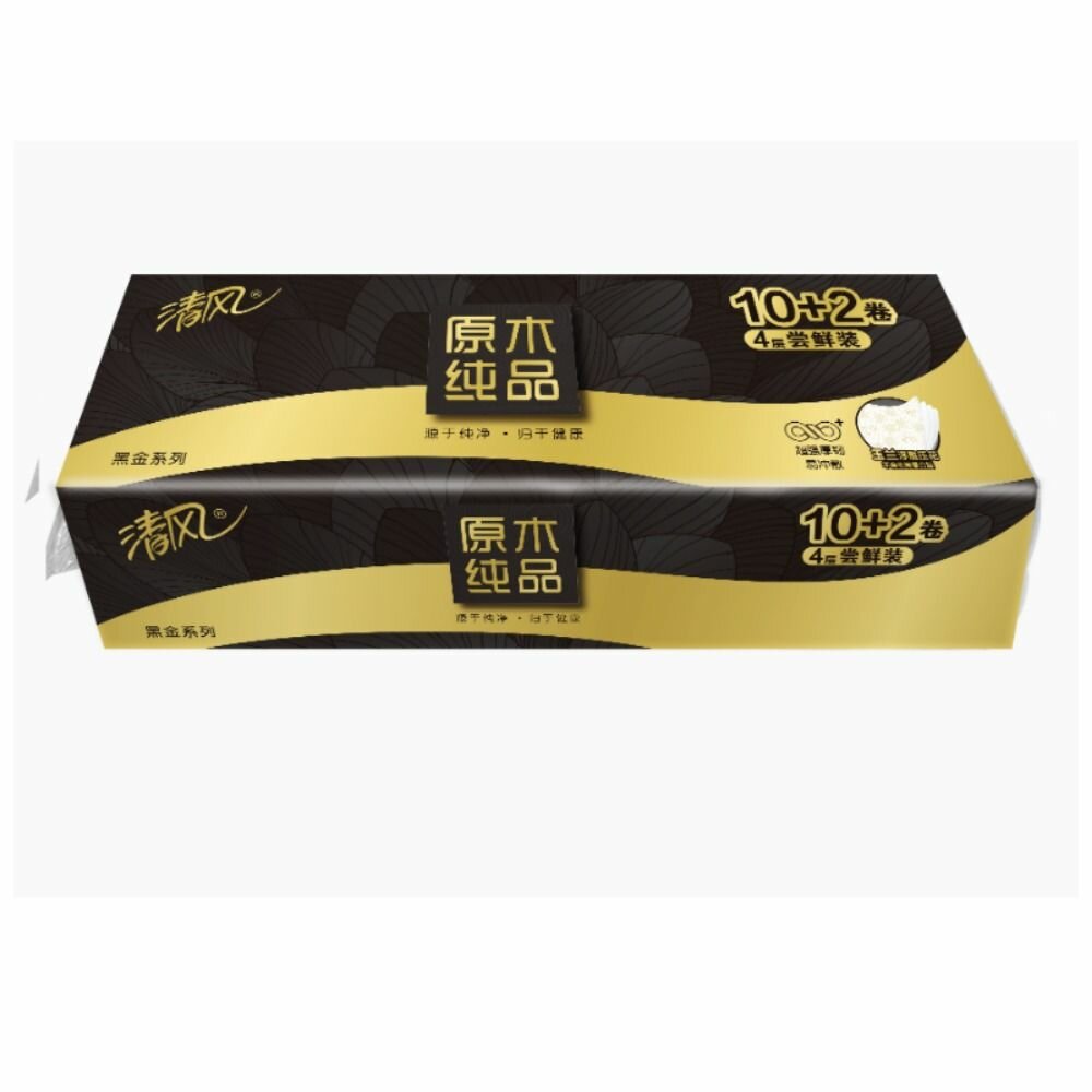 Gold Hond Ye Paper Туалетная бумага Breeze Black gold, четырёхслойная, с тиснёным рисунком, 15 м х 12 рулонов