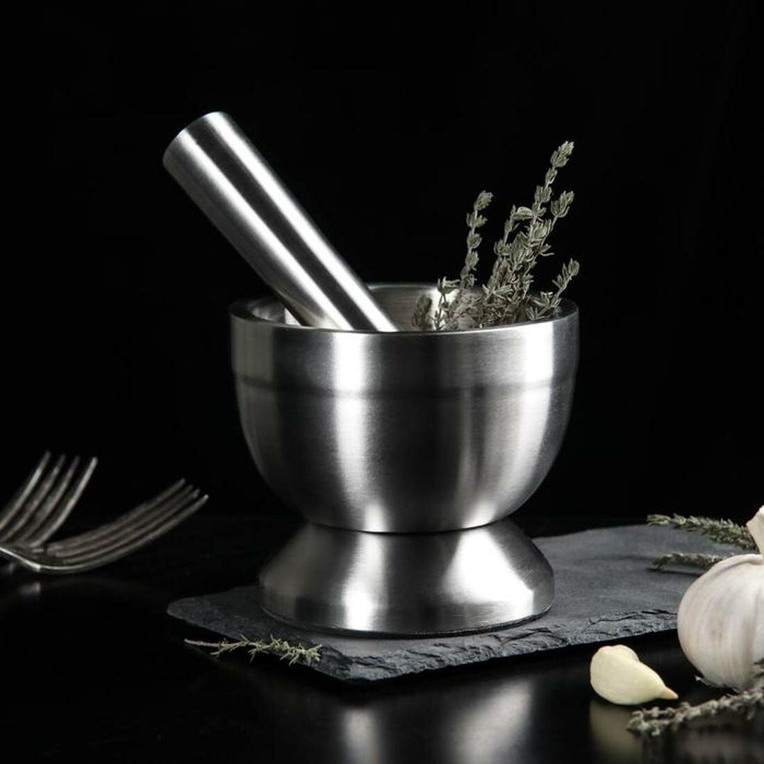 SKYPHOS Ступка с толкушкой Steel, 10 см, материал: нержавеющая сталь