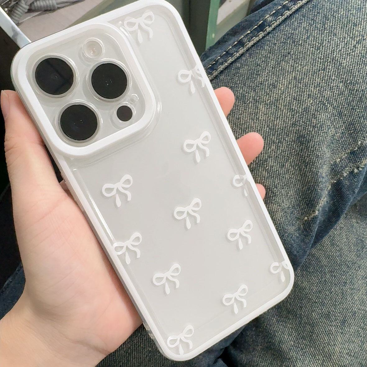 Бантик для чехла, для iPhone 15, 16, 13 Mini, прозрачный, синий