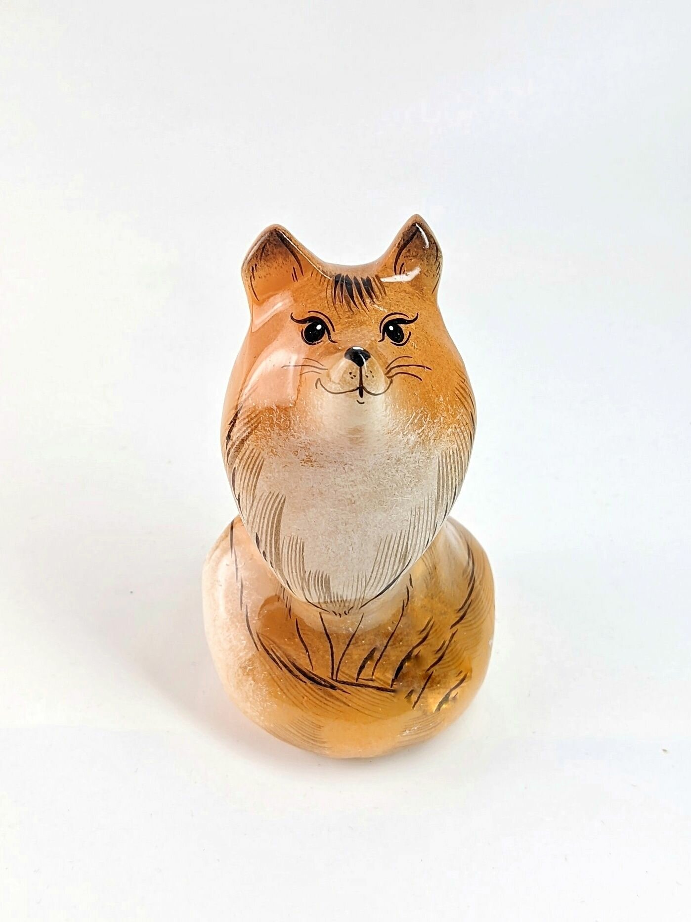 Скульптура Лиса, ручная работа, из натурального камня селенит, 10x5x5 см