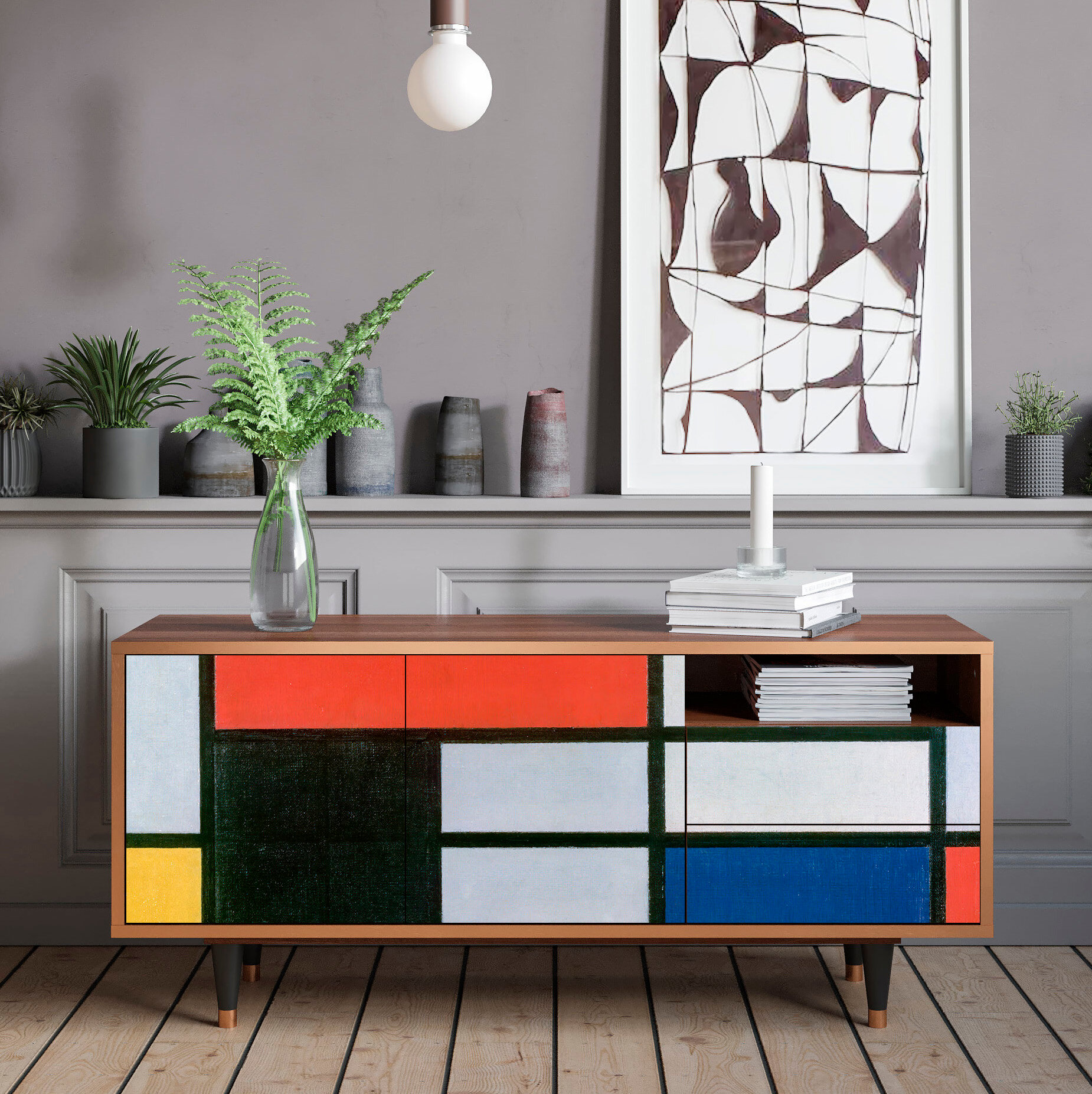 ТВ-Тумба - STORYZ - T7 Composition with Blue, Размер - 125 x 56 x 41 см, Цвет корпуса - , Red and Yellow by Piet Modrian, Размер - 125 x 56 x 41 см, Цвет корпуса - , Орех