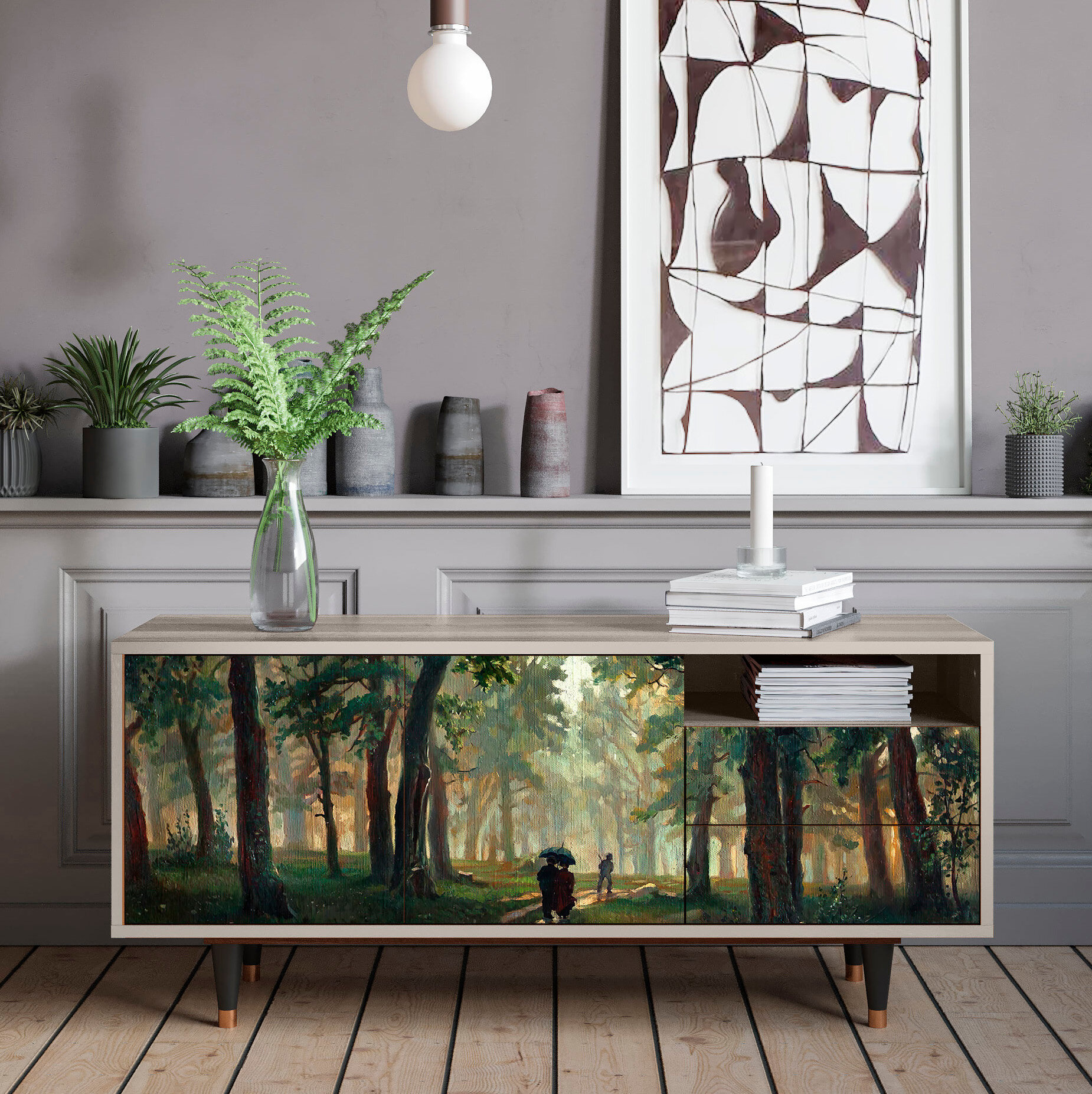 ТВ-Тумба - STORYZ - T7 Rain in the Oak Forest by Ivan Shishkin, Размер - 125 x 56 x 41 см, Цвет корпуса - , Сатин