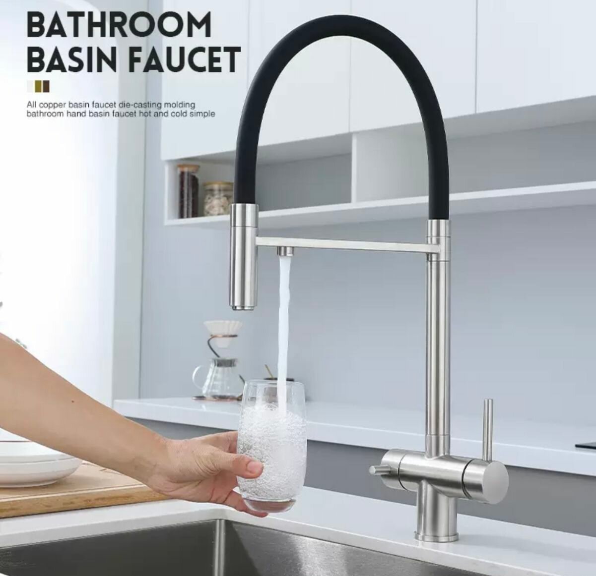 Смеситель трансформер для раковины кухни мойки с гибким изливом и фильтром. Поворотный Кран для ванны и душа, высокий для накладной чаши