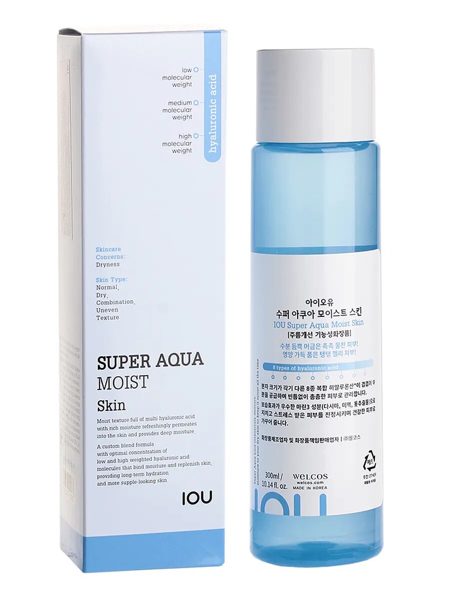 Тонер для лица Welcos IOU Super Aqua Moist Skin, увлажняющий, с гиалуроновой кислотой, 300 мл
