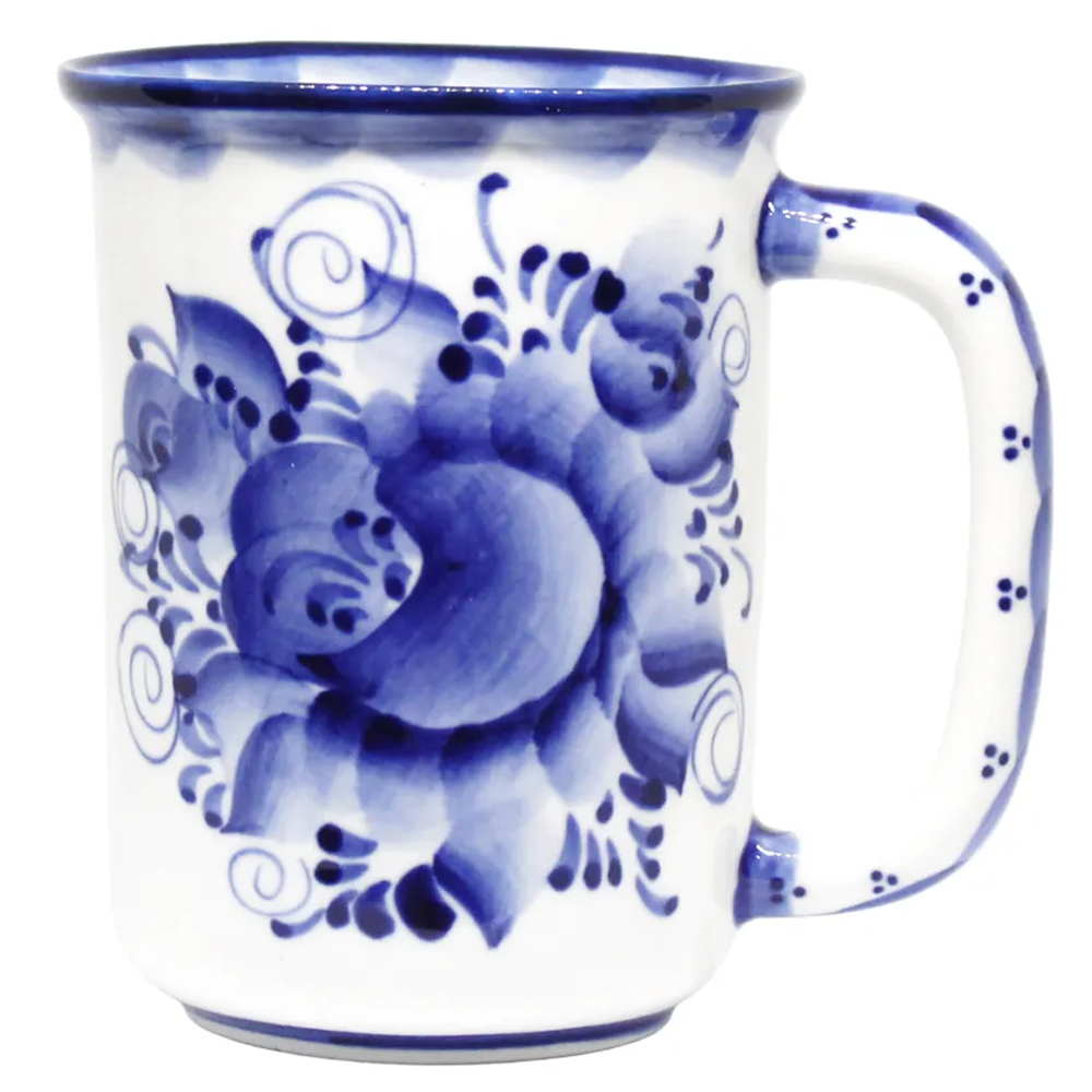 Фарфоровая кружка ручной работы "Цветочек", (Гжель)