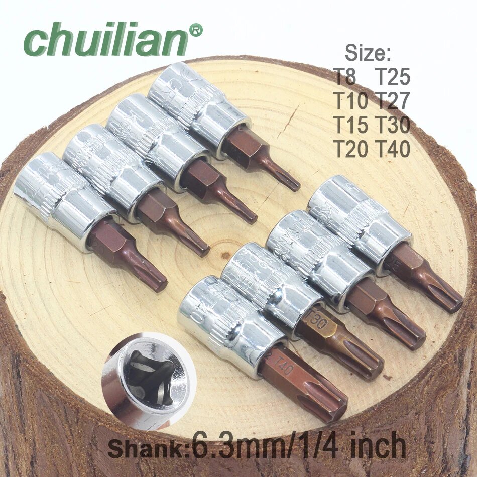 Отвертка Torx Chuilian 1/4 дюйма T8 T10 T15 T20 T25 T27 T30 T40 T20-1Pcs