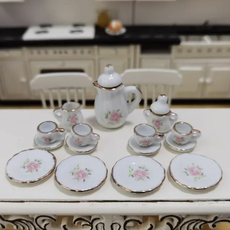 Мини-керамический чайный сервиз кукольного домика
