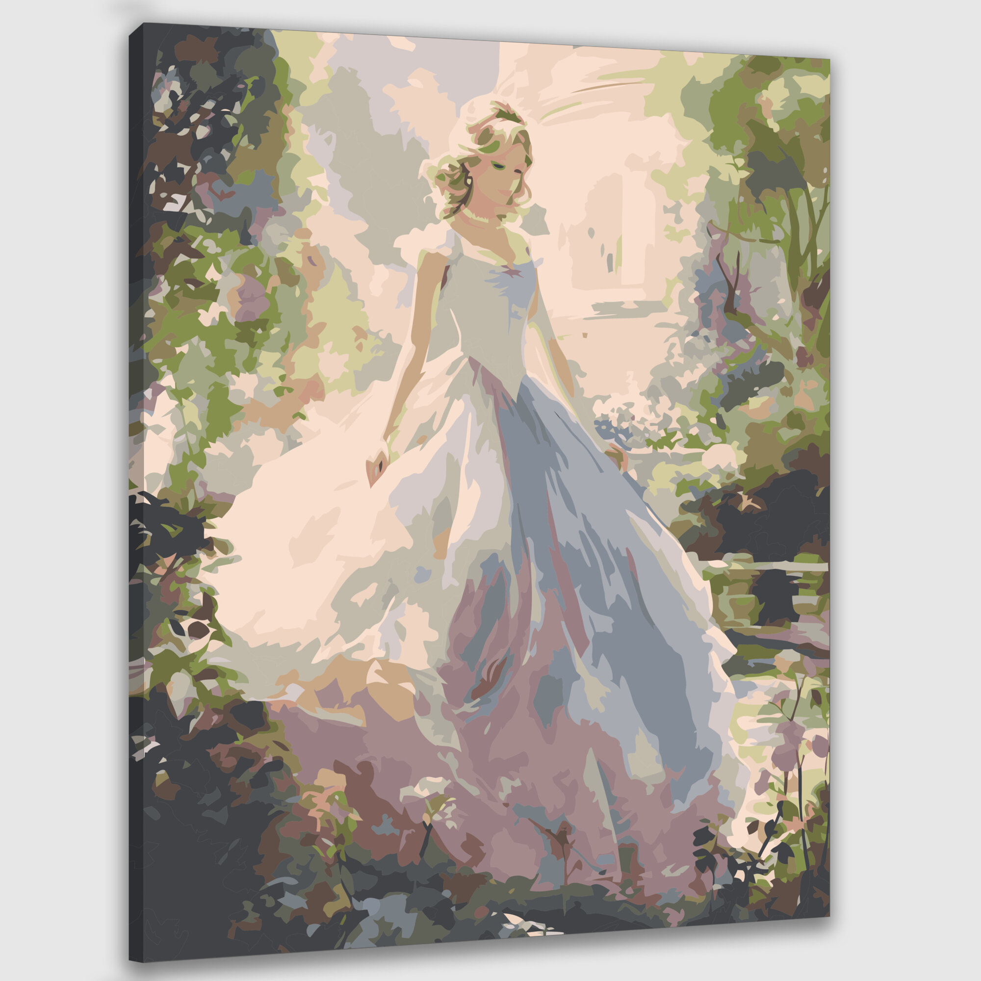 Картина по номерам 40x50 см, акварель, картина, принцесса, сад, платье, цветочные узоры, пышный, мягкие тона, чарующая