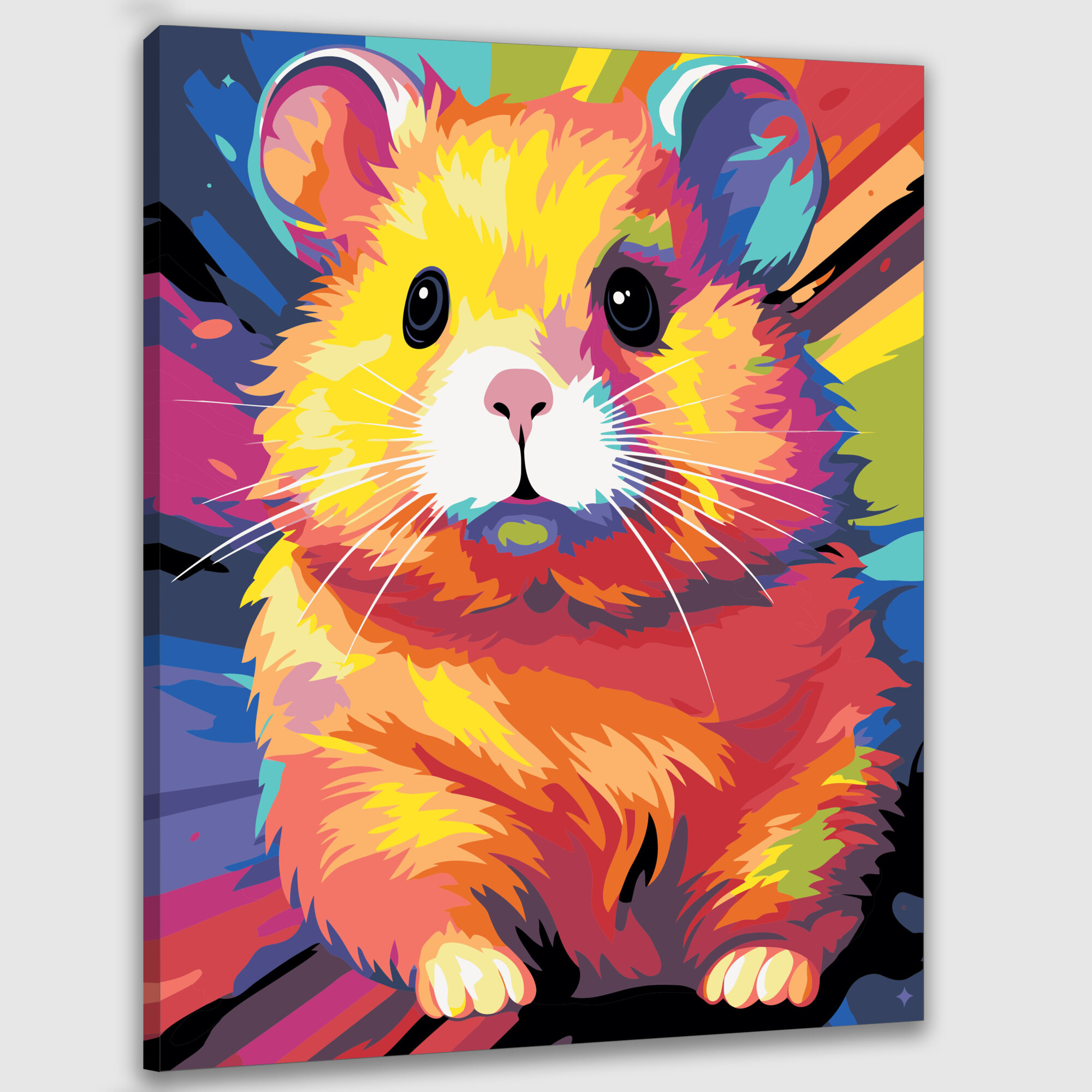 Картина по номерам 40x50 см, игривый хомячок, цифровая иллюстрация, яркие цвета, калейдоскоп, смелые цвета, мех хомячка
