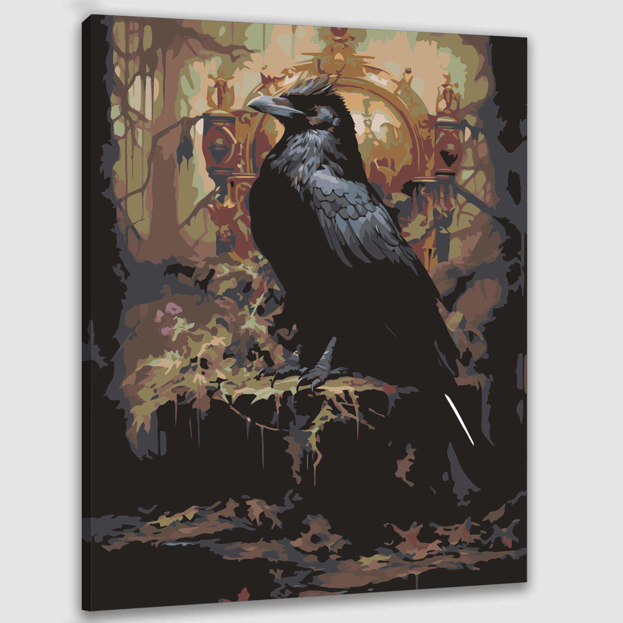 Картина по номерам 40x50 см, картина маслом, фантастическое царство, "Похититель сердец ворон", ворон, трон из перьев