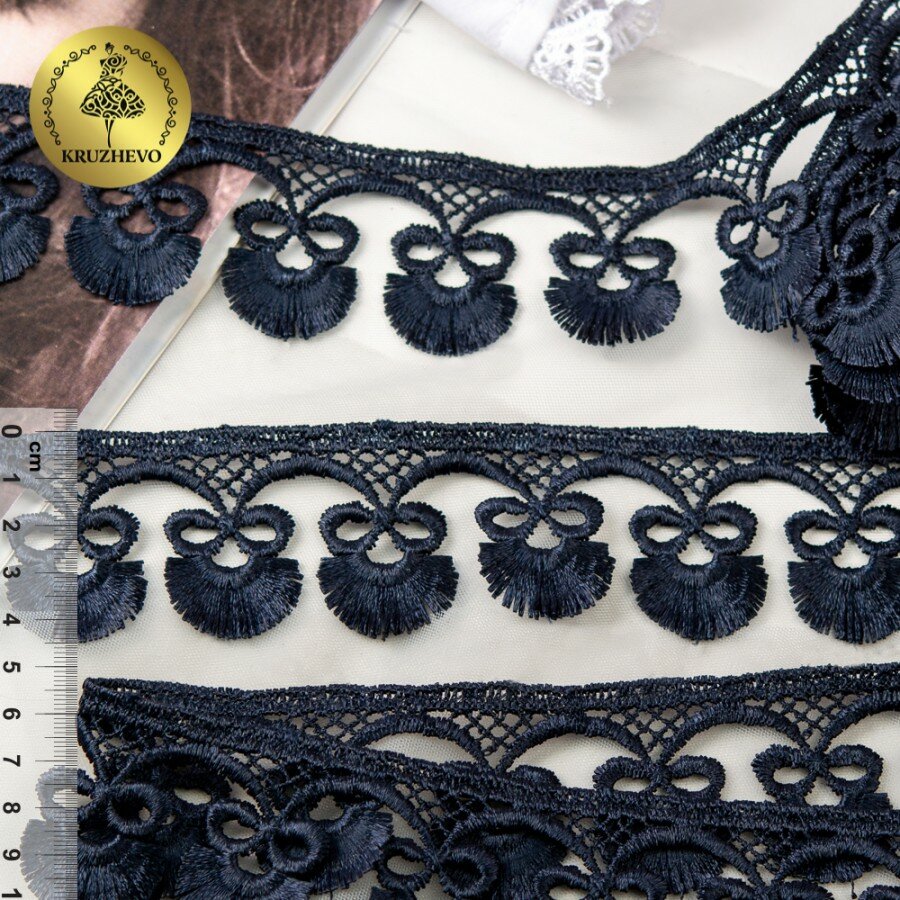 Кружево гипюр KRUZHEVO TR.8G8118 шир.39мм цв.1 т. синий уп.9м