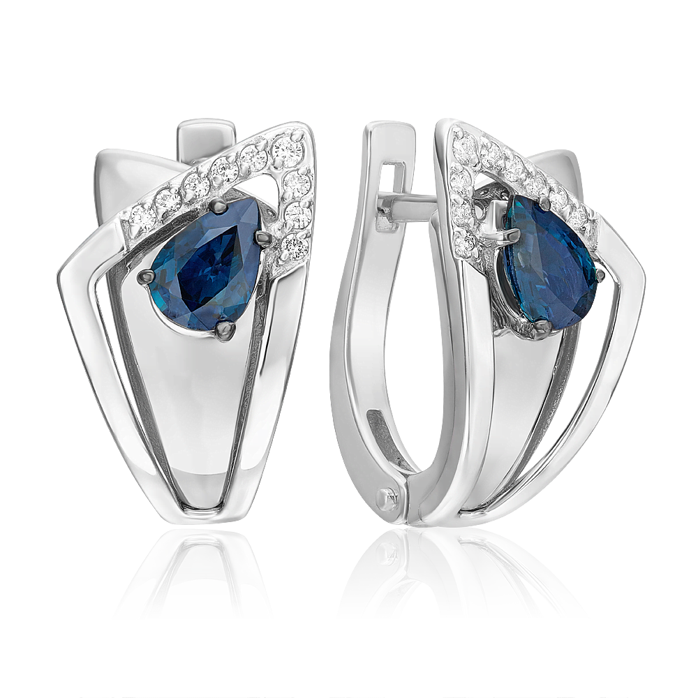 Серьги, белое золото, 585 проба, сапфир, бриллиант