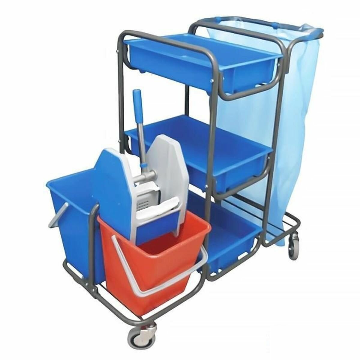 Тележка уборочная 95.161, 2 ведра по 18л + мешок для мусора на 120л + 3 лотка, отжим