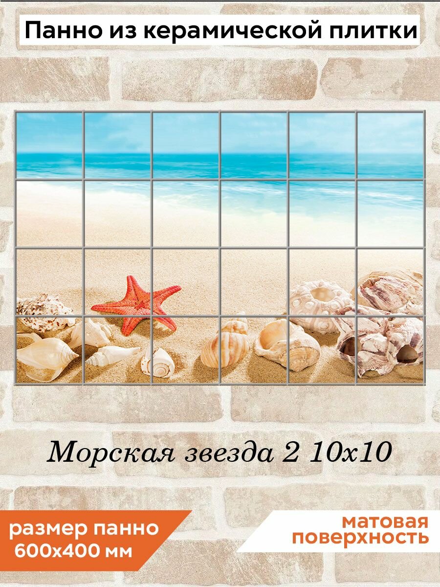 Панно из керамической плитки Fres-co "Морская звезда 2 10х10" керамическое, декоративное, матовое