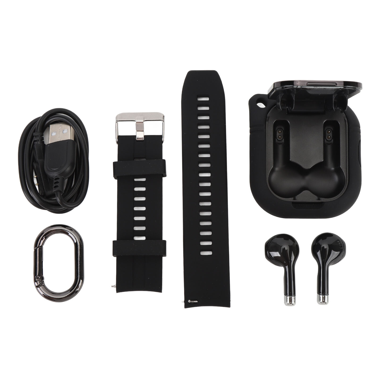 2.01in TFT Smartwatch with Earbuds 2 in 1 NFC Smart Sports Watch Wireless Bluetooth Earphone Support Step Counting Fitness Tracker Black with Silicone Strap