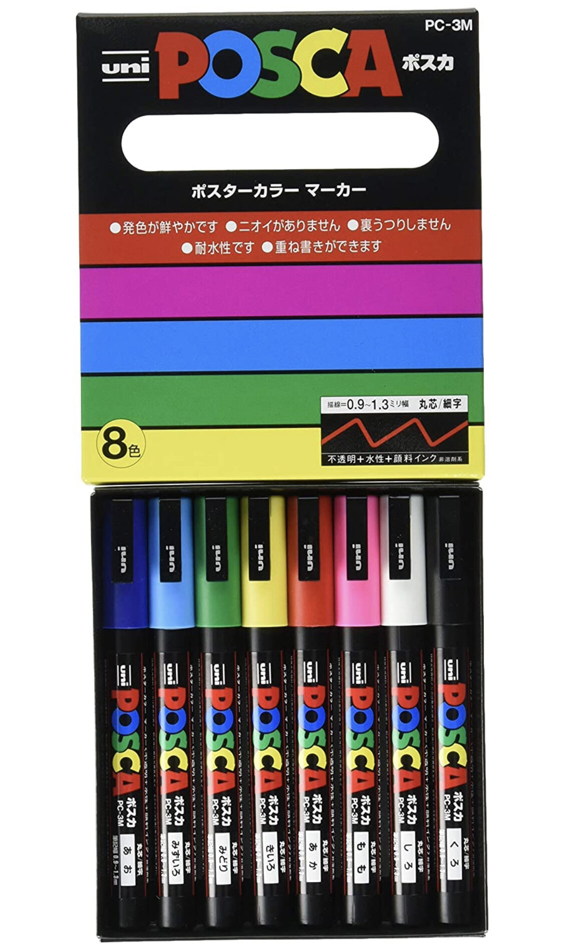 Маркеры UNI Posca 3M набор из 8 стандартных цветов толщина 0.9-1.3мм