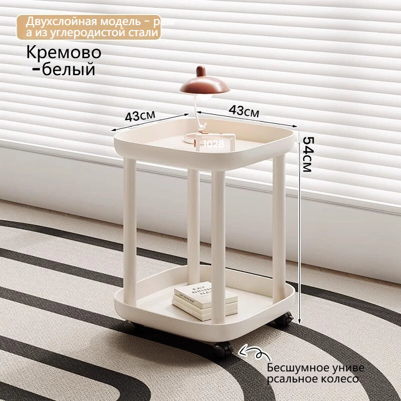 Приставной столик "Элегантная русская классика", на колесиках, квадратный, белый