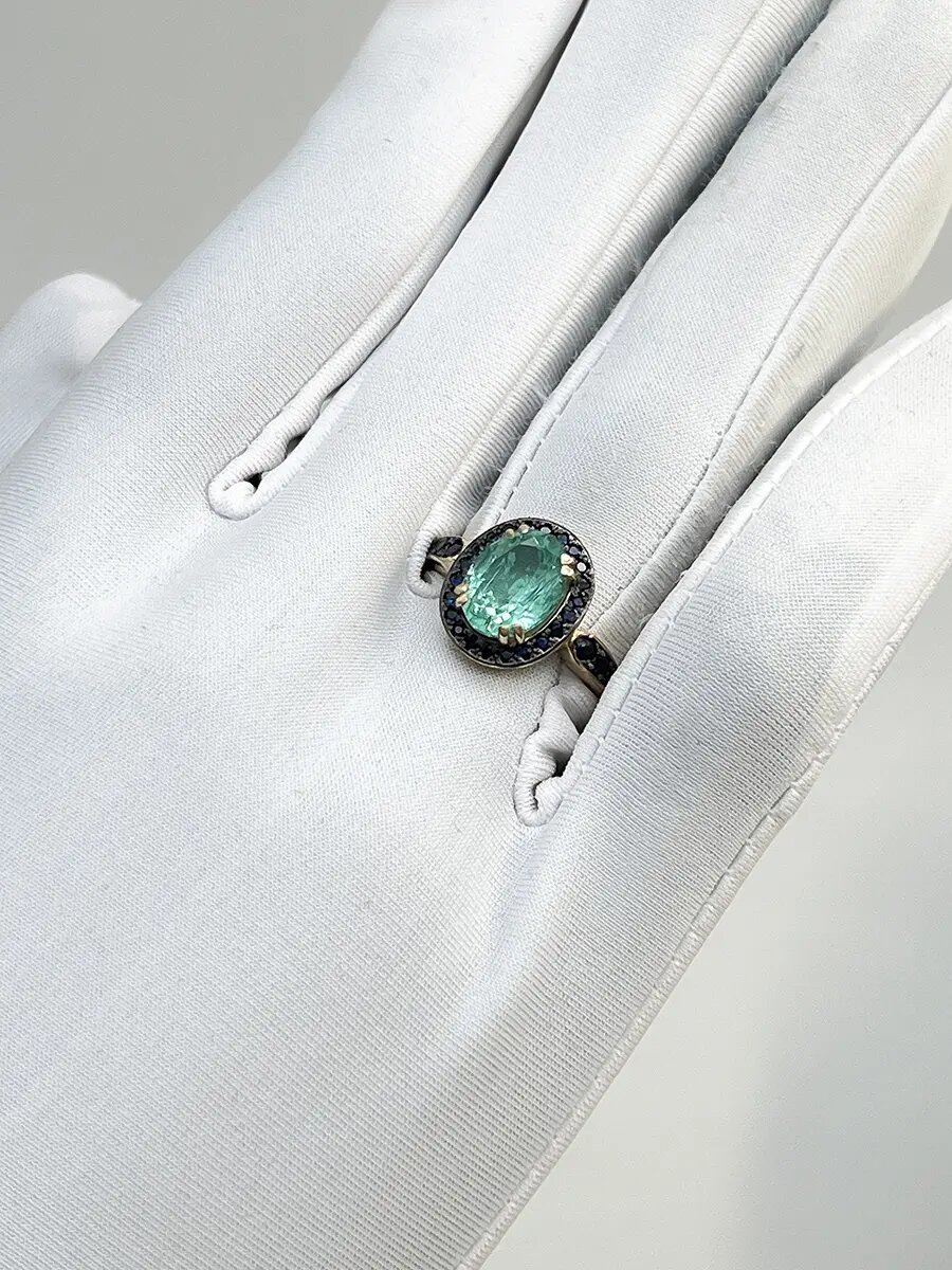 Кольцо Кристалл Мечты, желтое золото, 375 проба, изумруд, сапфир