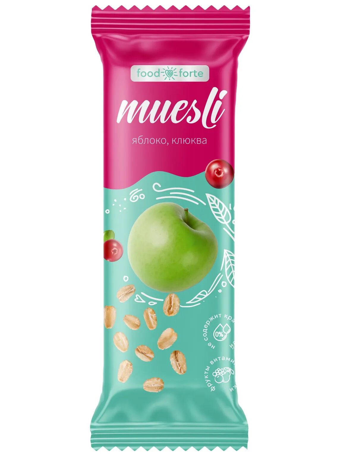 Батончик мюсли FoodForte Яблоко/клюква 50г