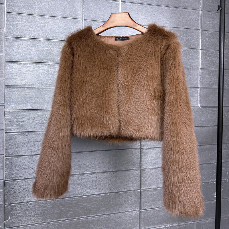 Пальто из искусственного тосканского меха Toca в корейском стиле, однотонное женское короткое пальто