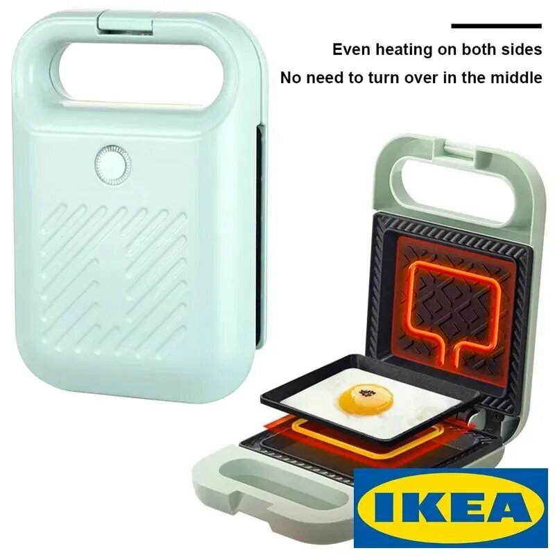 IKEA Бутербродница Бытовая сэндвичница, двусторонний нагрев, антипригарное покрытие, фиксируемая застежка, плотно прижимается 650 Вт, зеленый