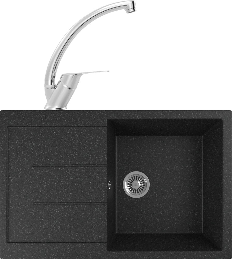 Комплект Мойка кухонная Domaci Бьелла DMC-25 черная / Смеситель для кухни MEGA Mega MG-BMK016 хром