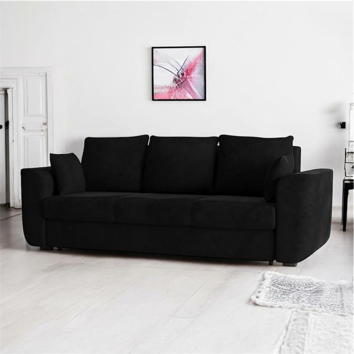 Диван-кровать YASMIN Stamford , обивка велюр, независимый пружинный блок, черный, механизм еврокнижка